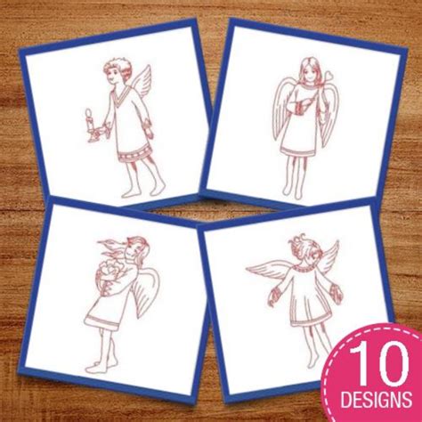 Redwork Angel Girls Embroidery Design Pack Embroidery Sets At