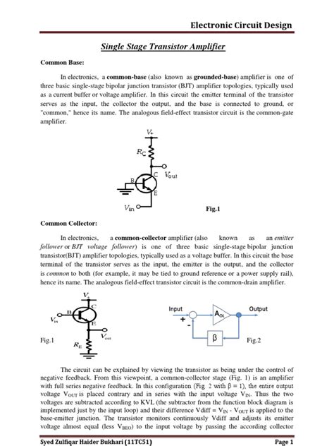 Single Stage Transistor Amplifier Pdf Electronic Engineering