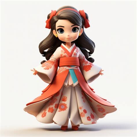 Premium Photo 3d Japan Girl Wearing Colorful Kimono Attire