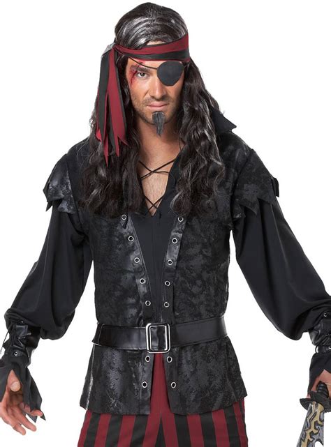 Black Faux Suede Pirate Outfit Mens Ruthless Rogue Pirate Costume