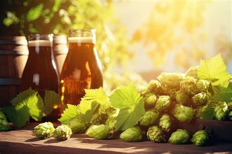 Premium Ai Image Ingredients For Brewing Beer Hops On Table With