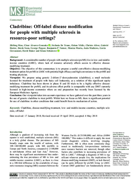 Pdf Cladribine Off Label Disease Modification For People With Multiple Sclerosis In Resource