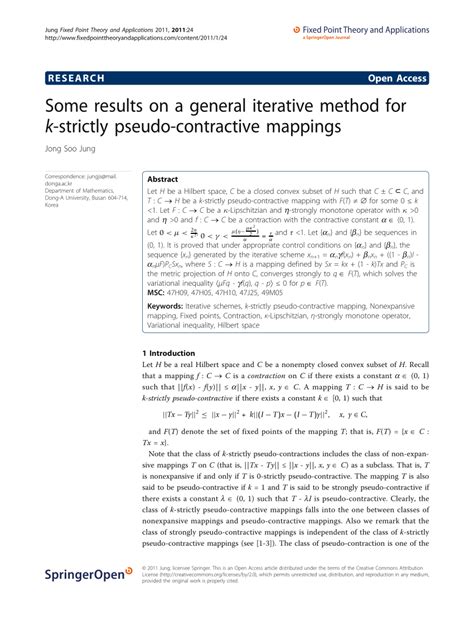 Pdf Some Results On A General Iterative Method For K Strictly Pseudo Contractive Mappings