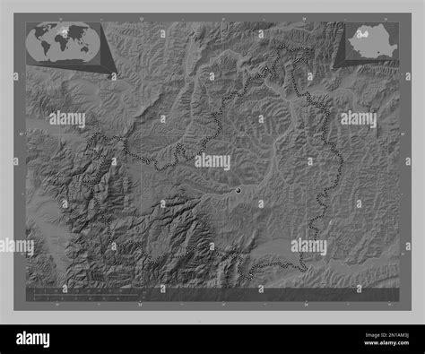 Cluj County Of Romania Grayscale Elevation Map With Lakes And Rivers