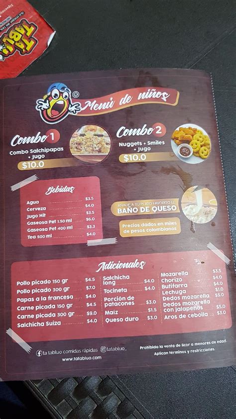 Carta Del Restaurante Ta Tabluo Manga Cartagena