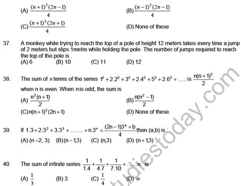 Jee Mathematics Sequence And Series Mcqs Set A With Answers