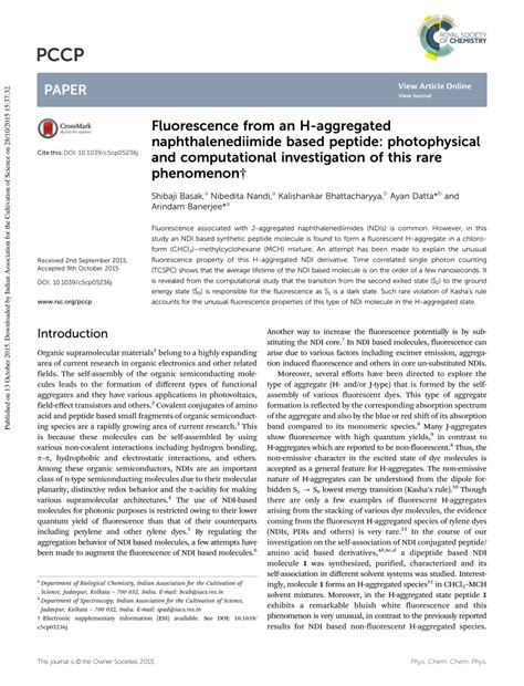 Pdf Fluorescence From An H Aggregated Naphthalenediimide Based
