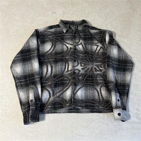 Vale Spider Web Flannel Jacket Size Small Thick Depop