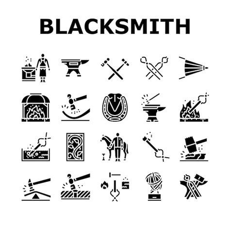 Premium Vector Blacksmith Forge Anvil Hammer Icons Set Vector