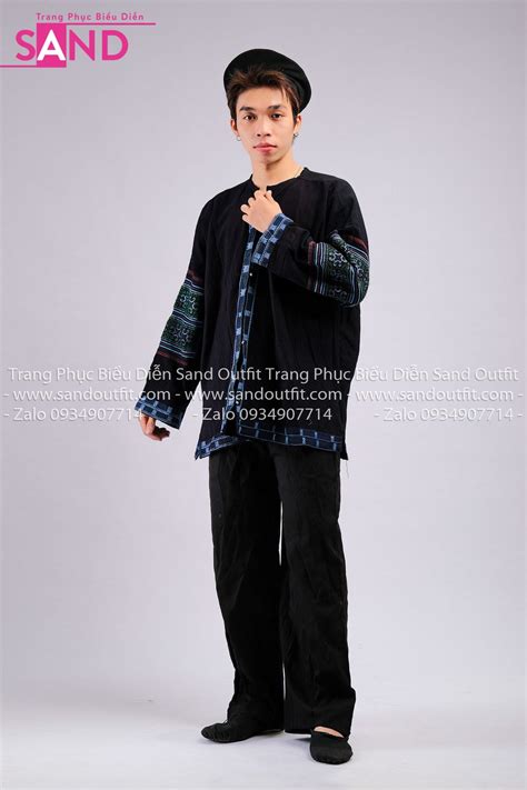 Trang Phục Dân Tộc Hmông Đen Hoạ Tiết Thổ Cẩm Xanh Nam Sand Outfit