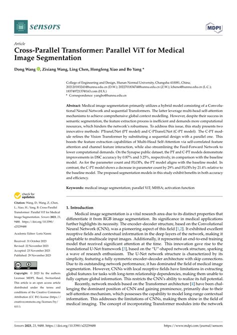 Pdf Cross Parallel Transformer Parallel Vit For Medical Image