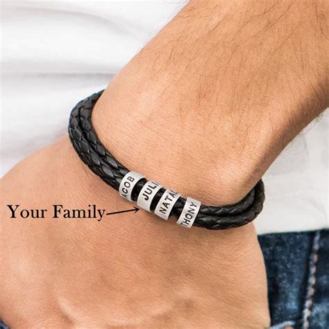 Personalized Mens Leather Bracelet Custom Engraved Name Etsy Uk