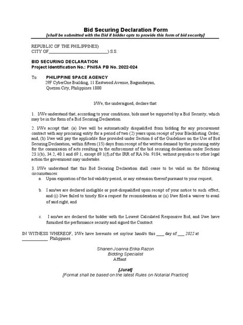 Bid Securing Declaration Form Pdf Civil Law Common Law Common Law