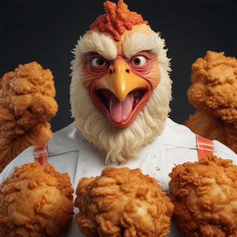 A Humorous Chicken Character Enthusiastically Presenting Delicious