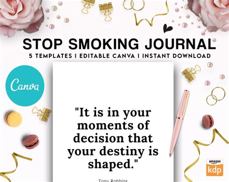 Stop Smoking Tracker Journal 5 Editable Canva Templates For Journal