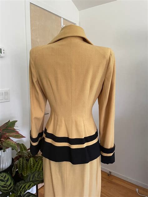 Lilli Ann Suit Skirt Jacket Mustard Black 1940s Vinta Gem