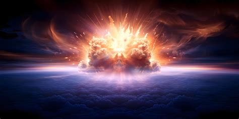 Epic Nuclear Explosion At Sea Fireball Steam And Intense Visuals Concept Nuclear Explosion Sea