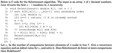 Solved 4 M Below Is C Code For The Selectionsort Algorithm