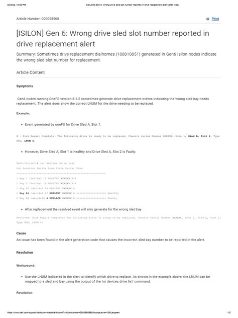 Isilon Gen 6 Wrong Drive Sled Slot Number Reported In Drive Replacement Alert Dell India