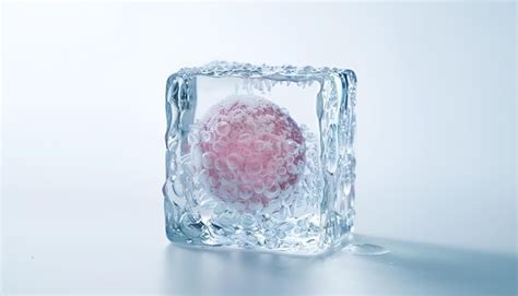 cryopreservation of genetic material ovum in ice cube on white