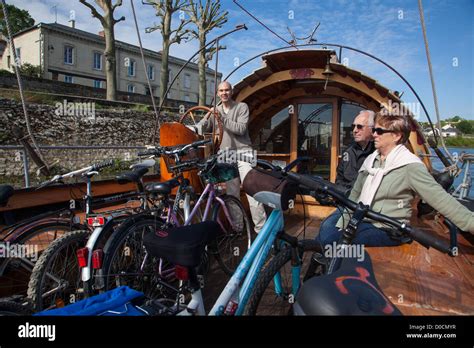Bicycle Tourists Aboard Boat La Belle Adele Reconstitution Sand