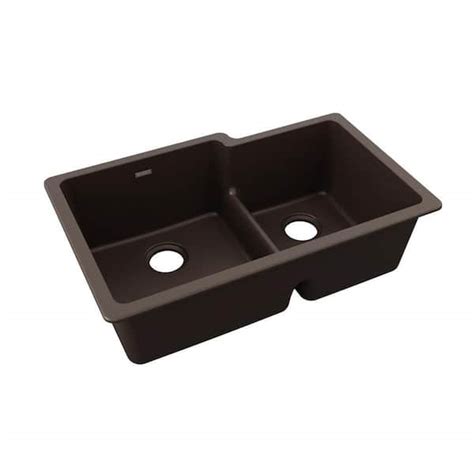 Elkay Quartz Classic 33 In Undermount Offset 6040 Double Bowl Mocha