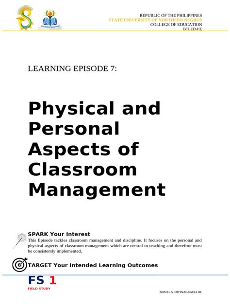 Physical And Personal Aspects Of Classroom Management Learning Episode