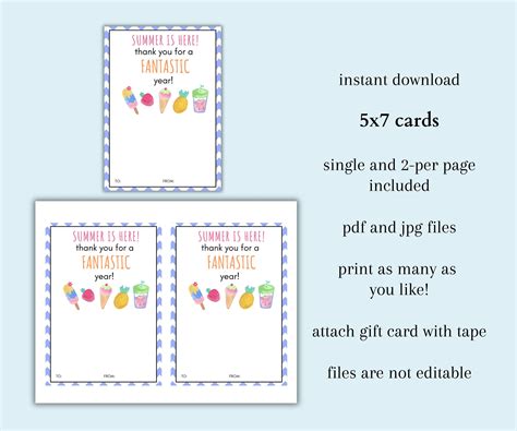 Printable Teacher T Card Holder End Of Year Teacher T School Is Out Summer Is Here