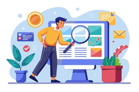 A Man Examines Data On A Computer Screen Using A Magnifying Glass