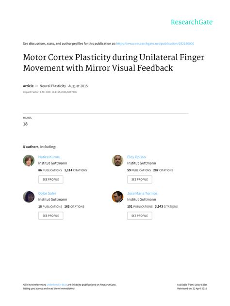 Pdf Motor Cortex Plasticity During Unilateral Finger Movement With