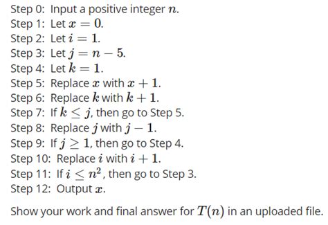 Solved For The Following Algorithm Find The