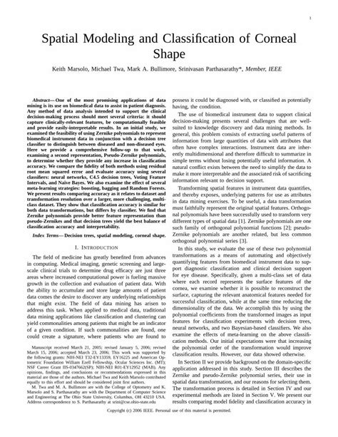 Pdf Spatial Modeling And Classiﬁcation Of Corneal Shapewebcseohio Dmrlpapers
