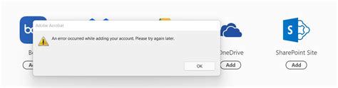 we are getting error while adding one drive to our adobe product