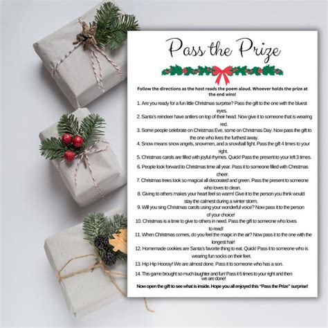 Christmas Pass The Prize Rhyme Game Pass The Present Christmas T