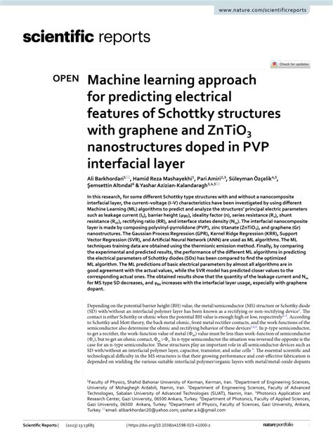 Pdf Machine Learning Approach For Predicting Electrical Features Of