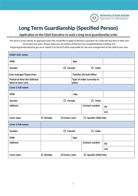 Free Printable Guardianship Form Templates Pdf Word