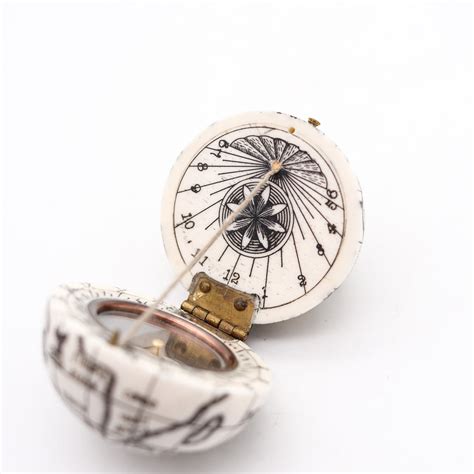 Continental 1850 Compass And Sundial Carved In The Shape Of A Terrestr