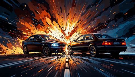Cars Colliding With High Impact Energy Creates Dramatic Visual Effect