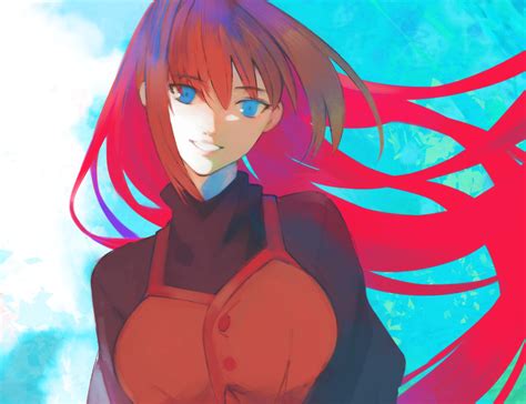 Safebooru 1girl Aozaki Aoko Blue Eyes Breasts Cropped Torso Dress Highres Large Breasts