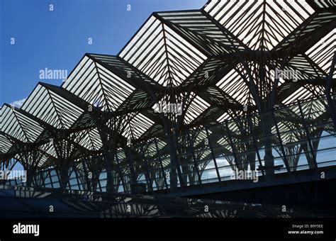 Glass And Steel Canopy Of Contemporary Railway Station Oriente Lisbon