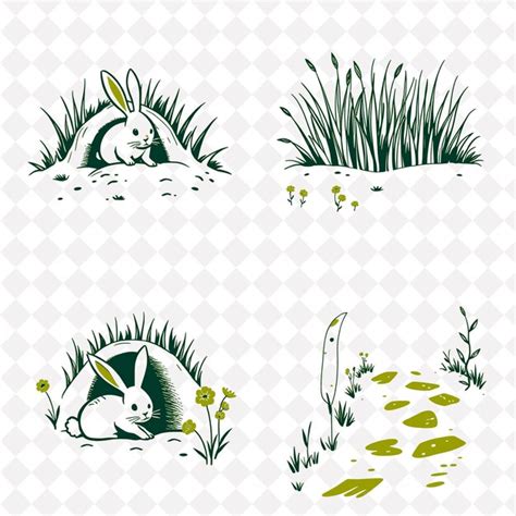 Illustrationrabbits Burrows Grass Flowers Rabbits Hopping In And Out Of