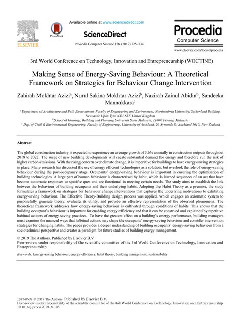 Pdf Making Sense Of Energy Saving Behaviour A Theoretical Framework