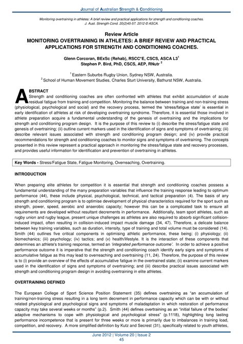 Pdf Monitoring Overtraining In Athletes A Brief Review And Practical Applications For