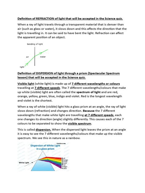 Definition Of Refraction And Dispersion Of Light That Will Be Accepted