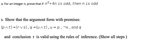 Solved A For An Integer N Prove That If N24n Is Odd Then