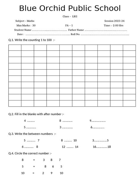 Maths Class Lkg Fa 1 Pdf Teaching Methods And Materials Computers
