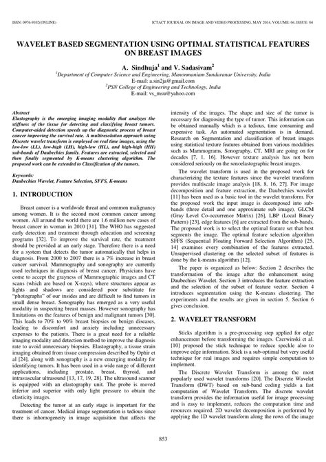 Pdf Wavelet Based Segmentation Using Optimal Statistical Features On