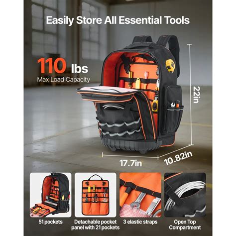 Vevor Roller Tool Bag 110 Lbs Capacity 72 Pockets