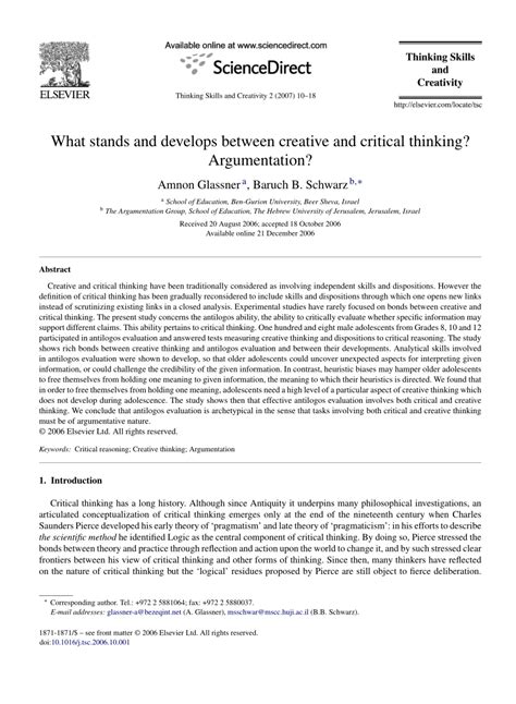 Pdf What Stands And Develops Between Creative And Critical Thinking Argumentation