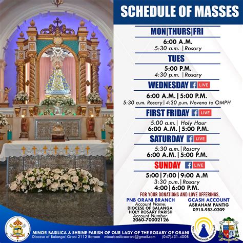 Schedule Of Masses Mondaythursdayfriday 530 Am Rosary 600 Am